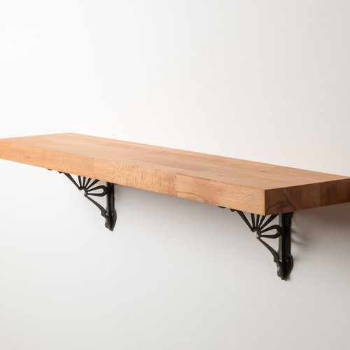 Beech Shelf With Aged Brass Butterfly Brackets | House of Worktops